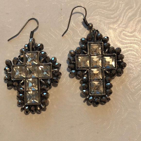 Unk | Jewelry | Crystal Cross Necklace Earring Set | Poshmark